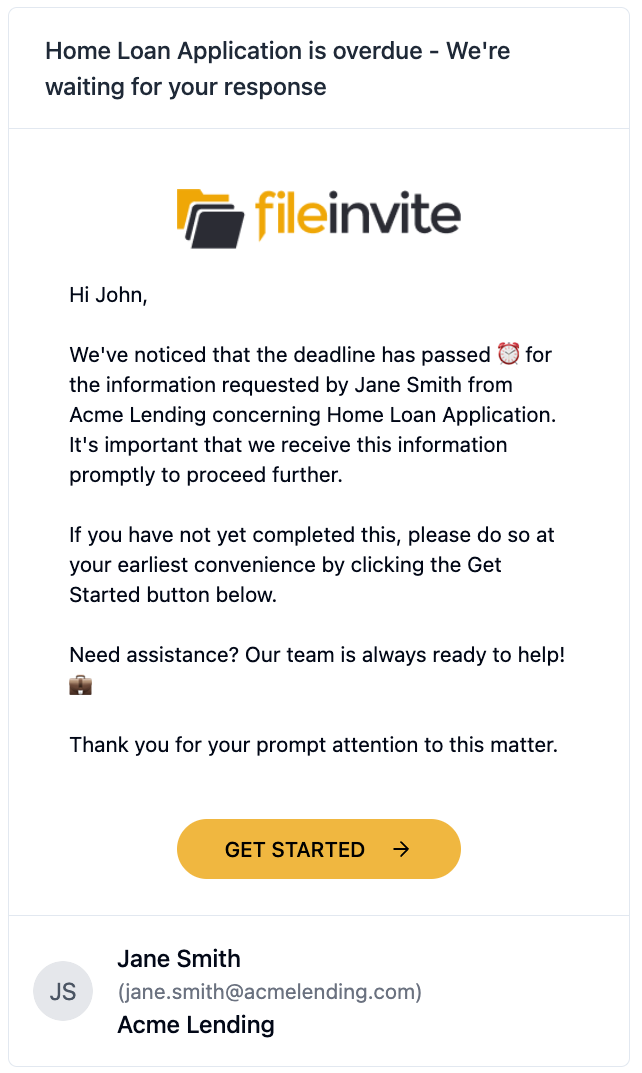 Borrower email notification